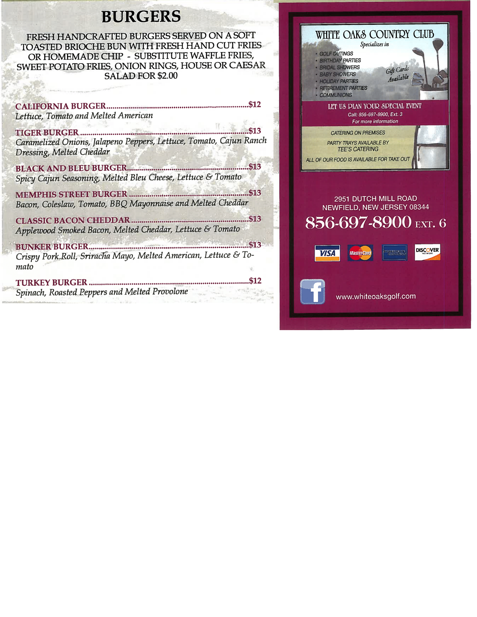 Oak Room Menu - White Oaks Country Club